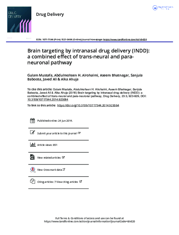 (PDF) Brain targeting by intranasal drug delivery (INDD): a combined ...