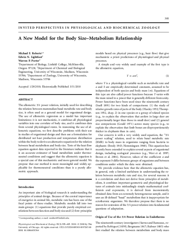 (PDF) A New Model for the Body Size–Metabolism Relationship