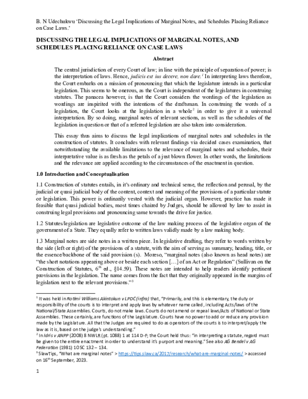 (DOC) DISCUSSING THE LEGAL IMPLICATIONS OF MARGINAL NOTES, AND ...