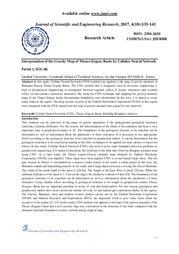 Pdf Gravity Map Analysis In Thrace Ergene Basin