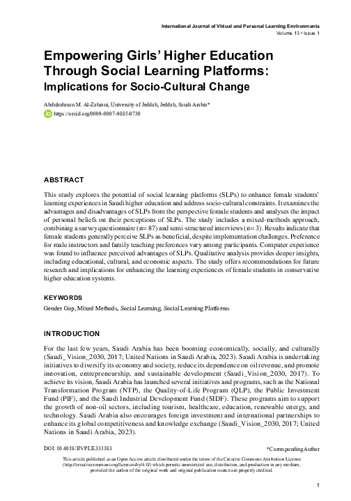 (PDF) Empowering Girls' Higher Education Through Social Learning ...