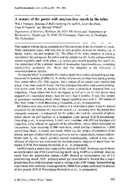 (PDF) A mutant of the potato with amylose-free starch in the tuber