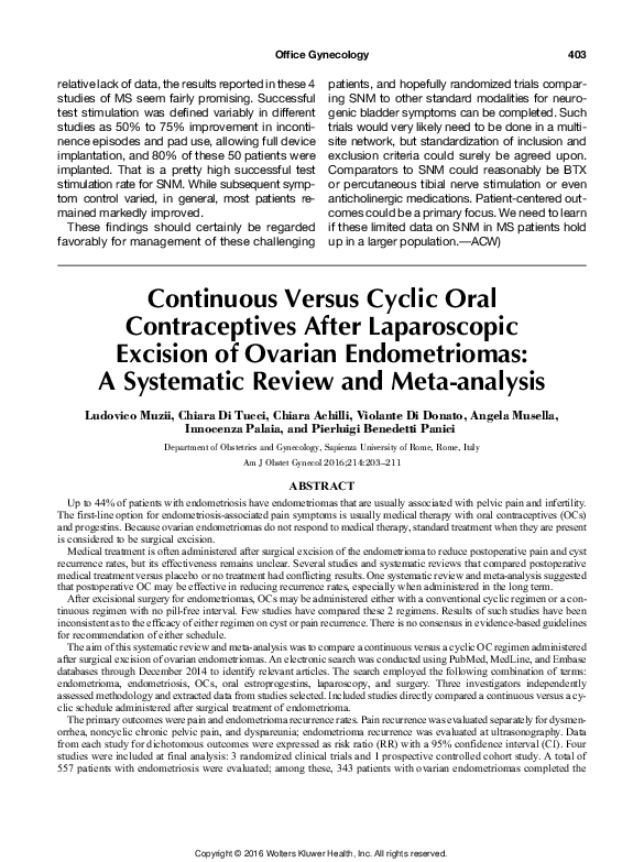 (PDF) Continuous versus cyclic oral contraceptives after laparoscopic ...