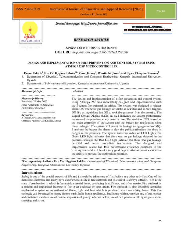 (PDF) DESIGN AND IMPLEMENTATION OF FIRE PREVENTION AND CONTROL SYSTEM USING ATMEGA328P ...