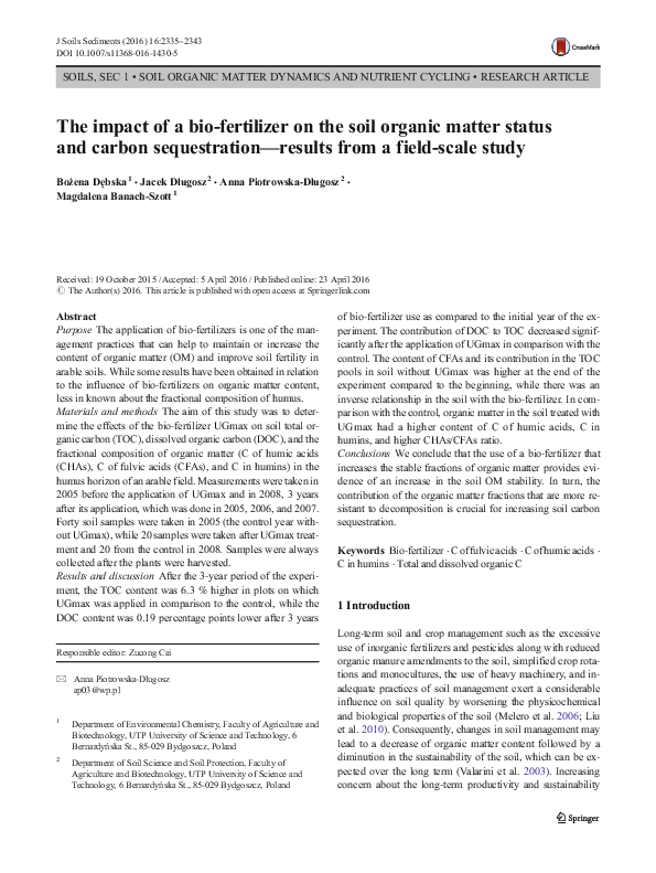 (PDF) The impact of a bio-fertilizer on the soil organic matter status ...