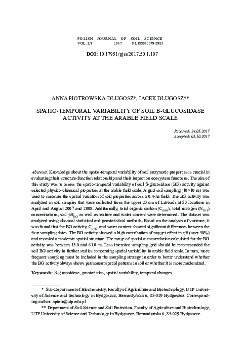 (PDF) Spatio-Temporal Variability of Soil Beta-glucosidase Activity at ... (PDF) Spatio-Temporal Variability of Soil Beta-glucosidase Activity at ...