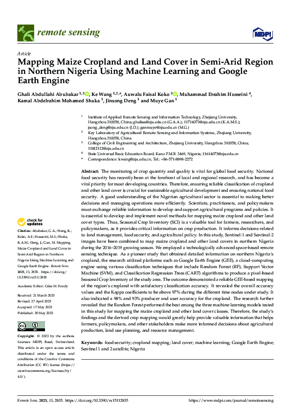 (PDF) Mapping Maize Cropland and Land Cover in Semi-Arid Region in Northern Nigeria Using ...
