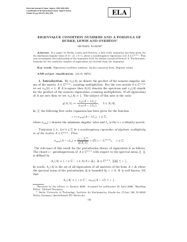 (PDF) Eigenvalue condition numbers and a formula of Burke, Lewis and ...