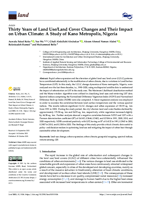(PDF) Thirty Years of Land Use/Land Cover Changes and Their Impact on ...