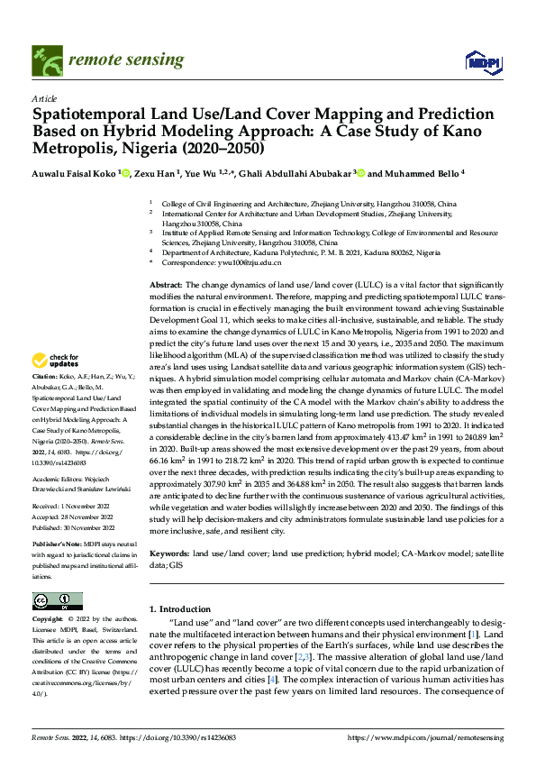 (PDF) Spatiotemporal Land Use/Land Cover Mapping and Prediction Based on Hybrid Modeling ...