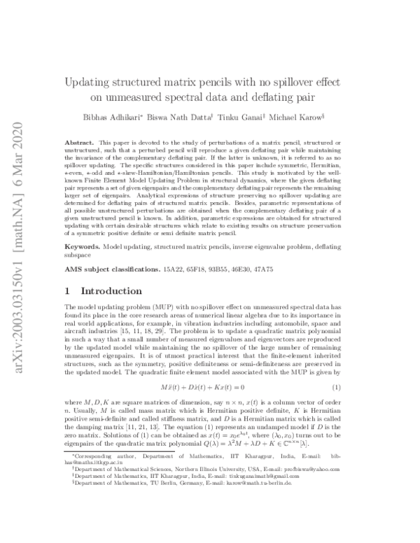 (PDF) Updating structured matrix pencils with no spillover effect on unmeasured spectral data ...