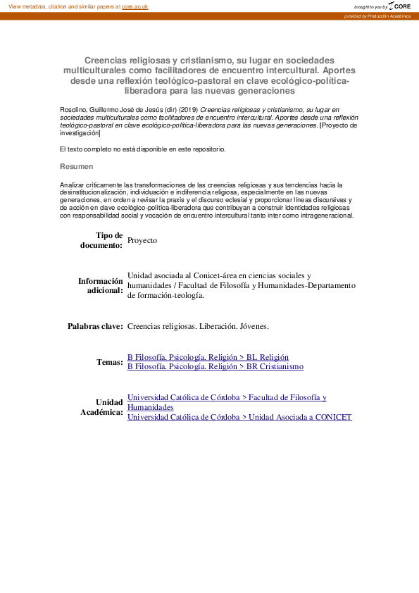 (PDF) Creencias religiosas y cristianismo, su lugar en sociedades multiculturales como ...