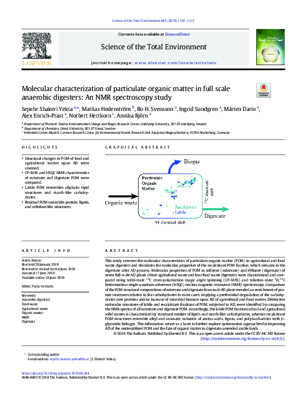 (PDF) Molecular characterization of particulate organic matter in full scale anaerobic digesters ...