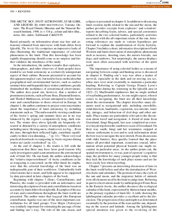 (PDF) The Arctic Sky: Inuit Astronomy, Star Lore, and Legend, by John ...