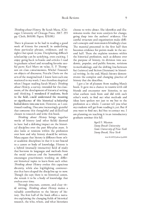 (PDF) Thinking About History by Sarah Maza