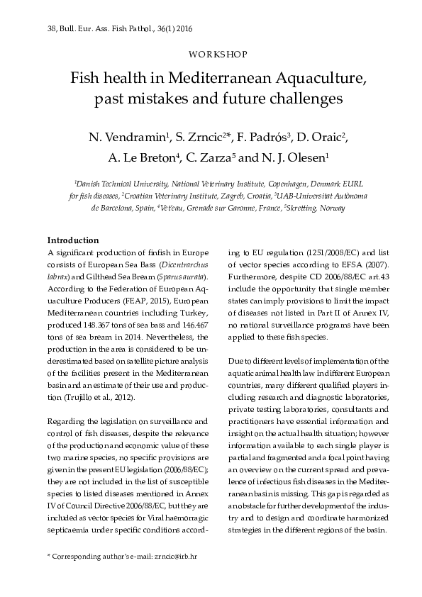 (PDF) Fish health in Mediterranean Aquaculture, past mistakes and ...