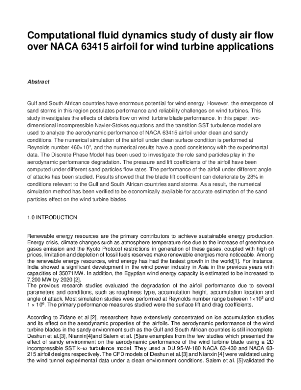 (PDF) Computational Fluid Dynamics Study of Dusty Air Flow Over Naca 63415 Airfoil for Wind ...