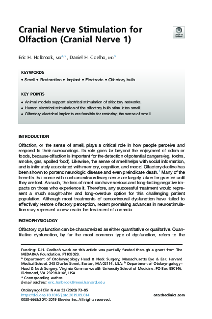 (PDF) Cranial Nerve Stimulation for Olfaction (Cranial Nerve 1)