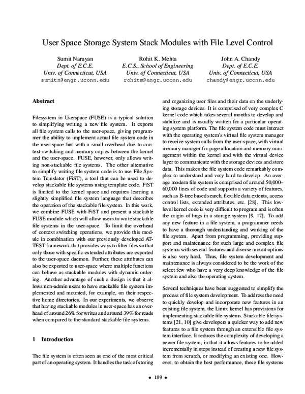 (PDF) User-Space Stackable File Systems with FUSE