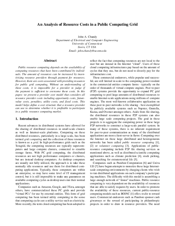 (PDF) An analysis of resource costs in a public computing grid