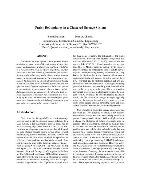 (PDF) Parity redundancy in a clustered storage system