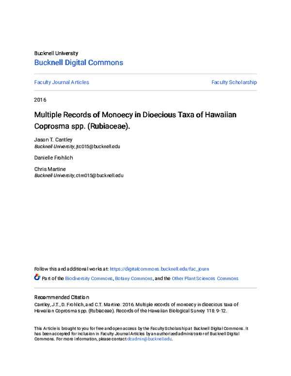 (PDF) Multiple Records of Monoecy in Dioecious Taxa of Hawaiian ...