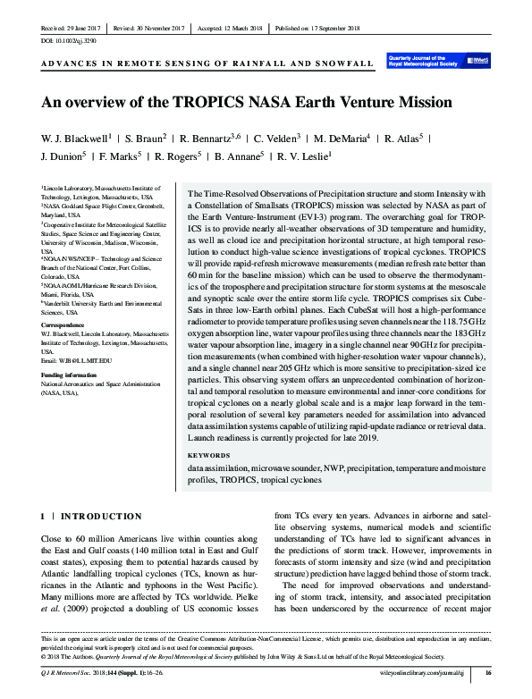 (PDF) An overview of the TROPICS NASA Earth Venture Mission