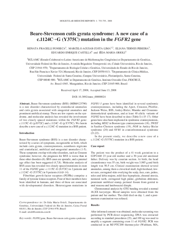 (PDF) Beare-Stevenson cutis gyrata syndrome: A new case of a c.1124C↷G ...