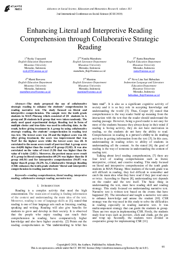 (PDF) Enhancing Literal and Interpretive Reading Comprehension through ...