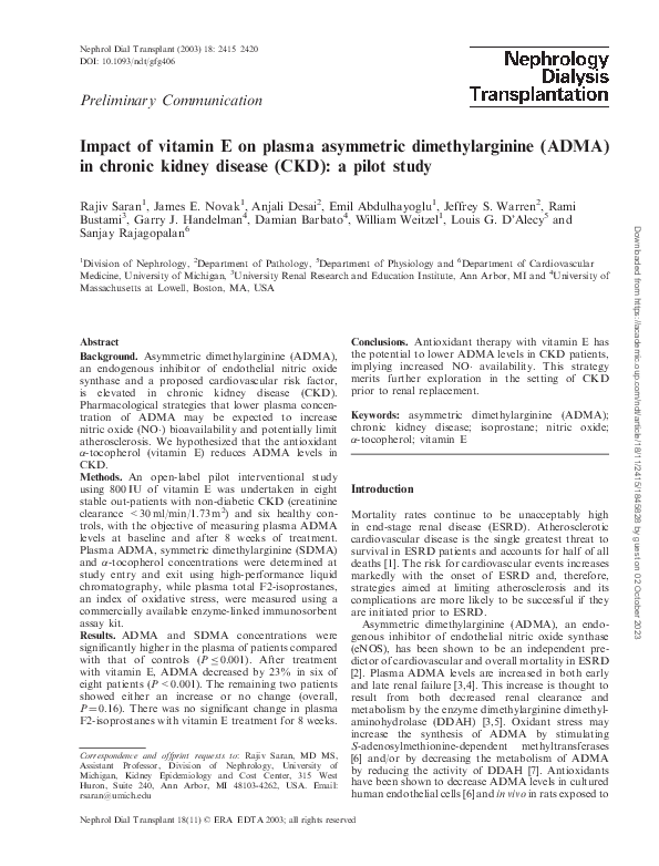 (PDF) Impact of vitamin E on plasma asymmetric dimethylarginine (ADMA ...