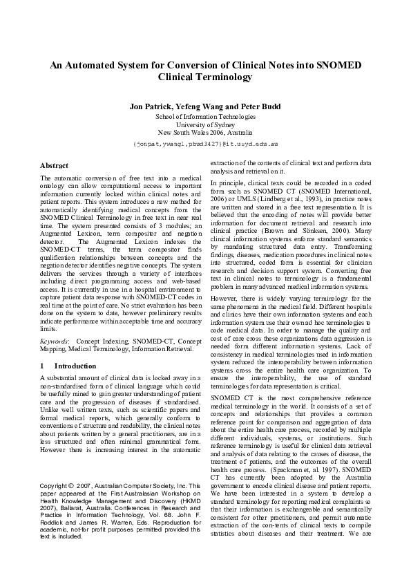 (PDF) An automated system for conversion of clinical notes into SNOMED ...