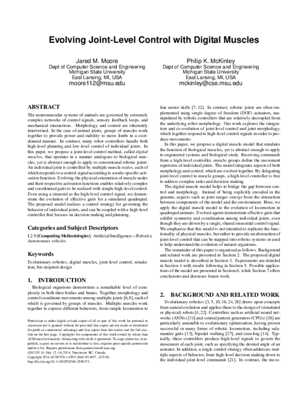 (PDF) Evolving joint-level control with digital muscles | Philip McKinley - Academia.edu