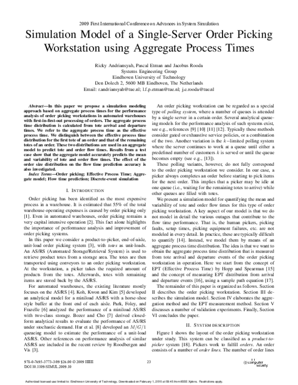 (PDF) Simulation Model of a Single-Server Order Picking Workstation Using Aggregate Process Times