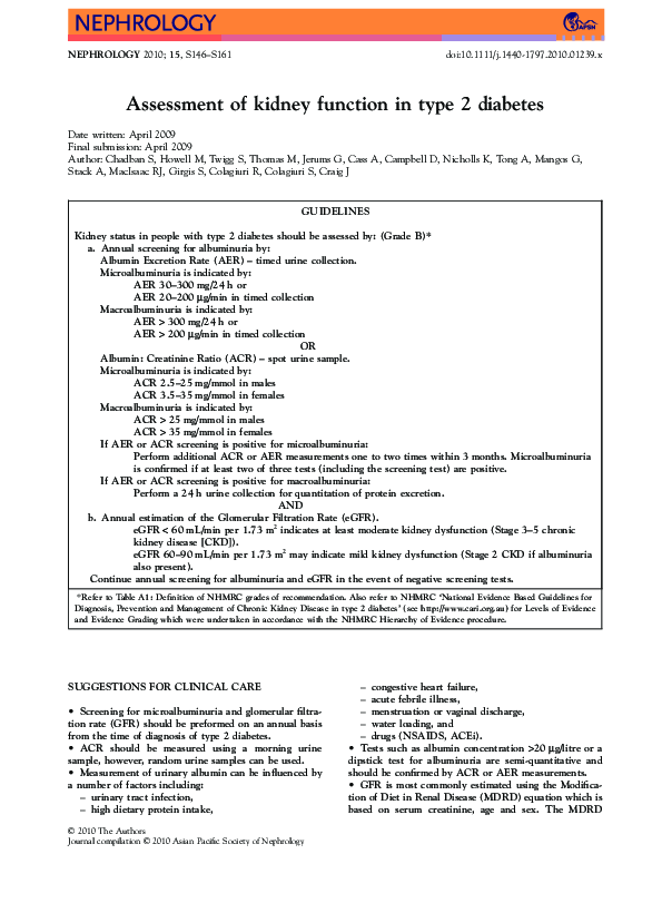 (PDF) The CARI guidelines. Assessment of kidney function in type 2 diabetes