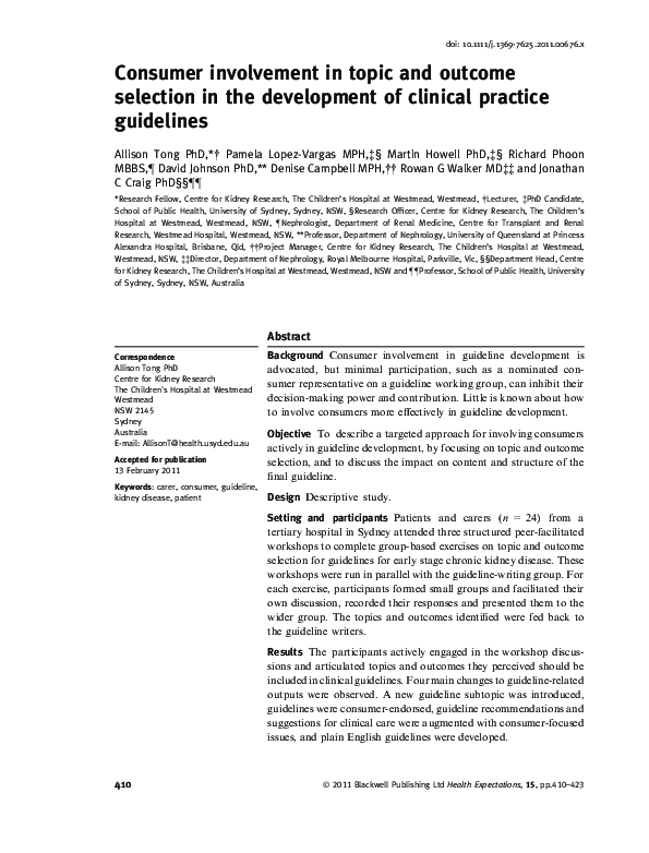 (PDF) Consumer involvement in topic and outcome selection in the ...