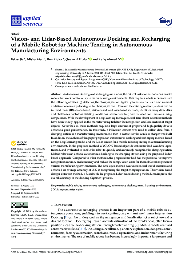Pdf Vision And Lidar Based Autonomous Docking And Recharging Of A Mobile Robot For Machine