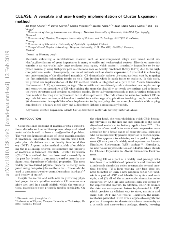 (PDF) CLEASE: a versatile and user-friendly implementation of cluster expansion method | David ...