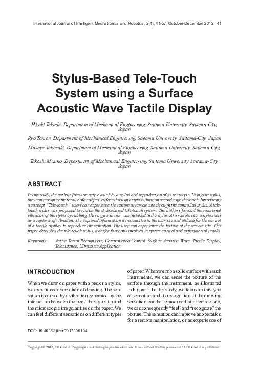(PDF) Stylus-Based Tele-Touch System using a Surface Acoustic Wave Tactile Display
