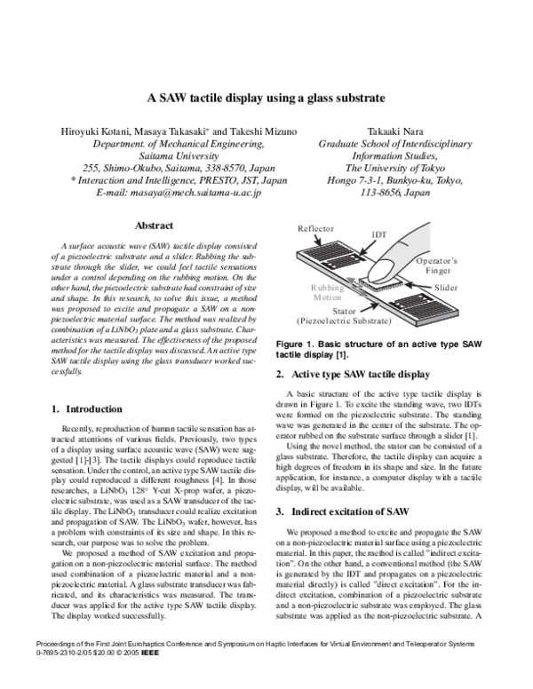 (PDF) A SAW Tactile Display Using a Glass Substrate