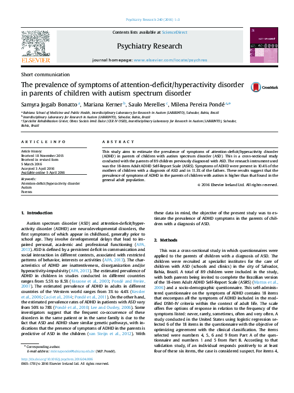 (PDF) The prevalence of symptoms of attention-deficit/hyperactivity disorder in parents of ...