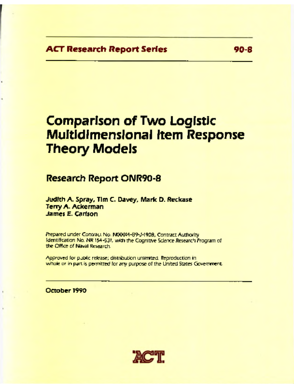 Pdf Act Research Report Series Comparison Of Two Logistic Multidimensional Item Response