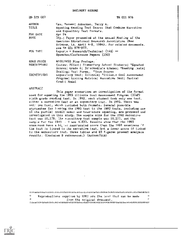 (PDF) Equating Reading Test Scores That Combine Narrative and ...