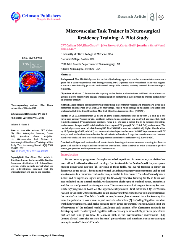 (PDF) Microvascular Task Trainer in Neurosurgical Residency Training: A ...