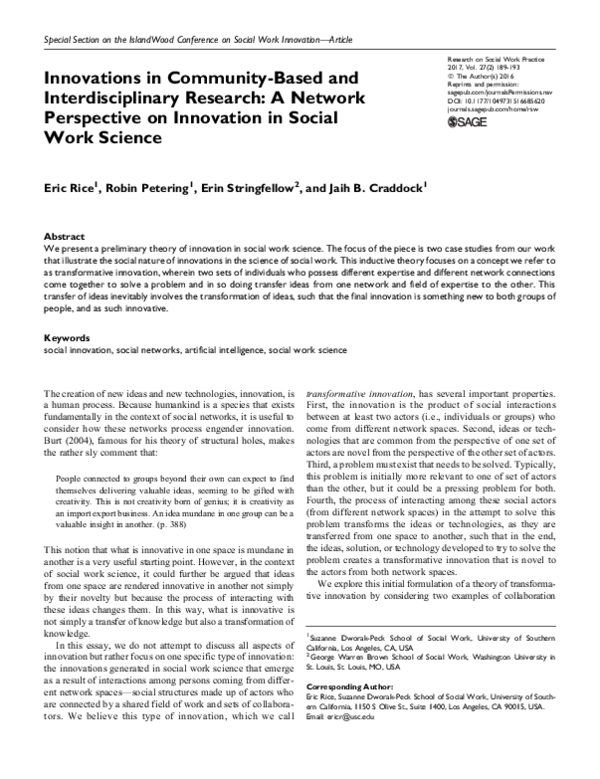 (PDF) Innovations in Community-Based and Interdisciplinary Research