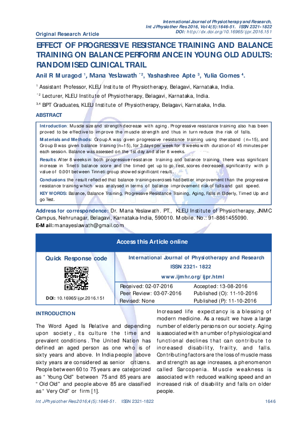 (PDF) Effect of Progressive Resistance Training and Balance Training on ...