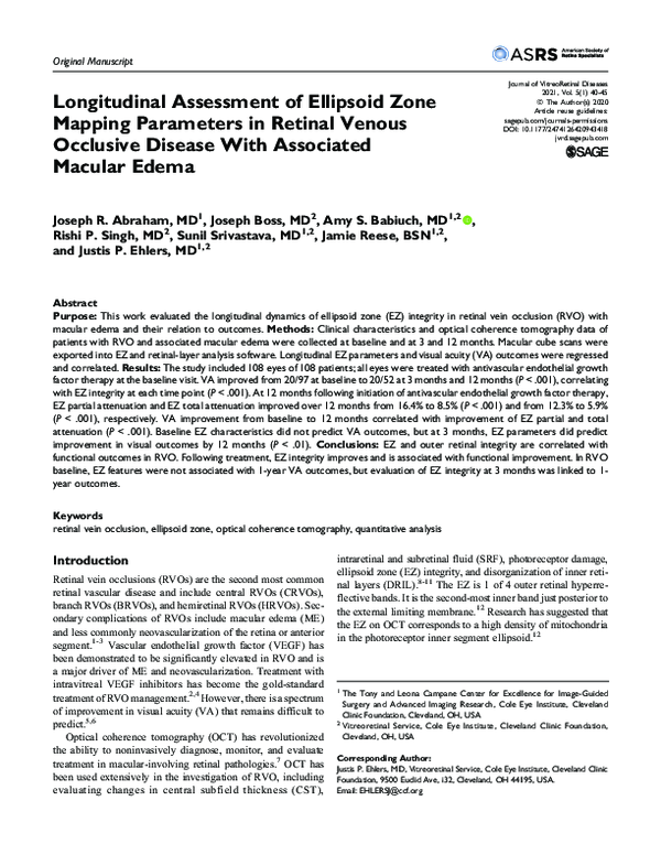 (PDF) Longitudinal Assessment of Ellipsoid Zone Mapping Parameters in ...