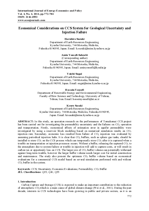 (PDF) Economical Considerations on CCS System for Geological ...