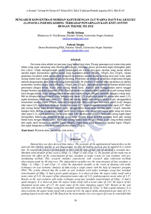 (PDF) Pengaruh Konsentrasi Mordan Kapur Dengan Zat Warna Daun Pacar ...