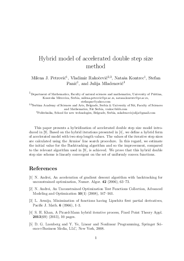 (PDF) Hybrid model of accelerated double step size method