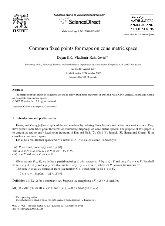 (PDF) Common fixed points for maps on cone metric space